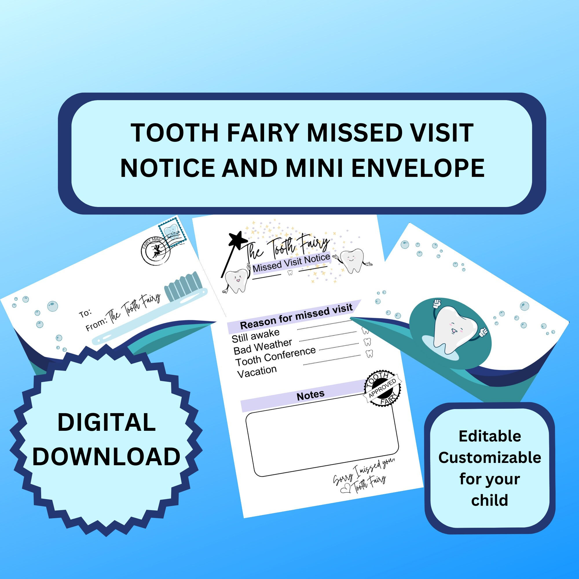 Missed Visit Tooth Fairy Forgot Note for Late Tooth Fairy Editable Note ...