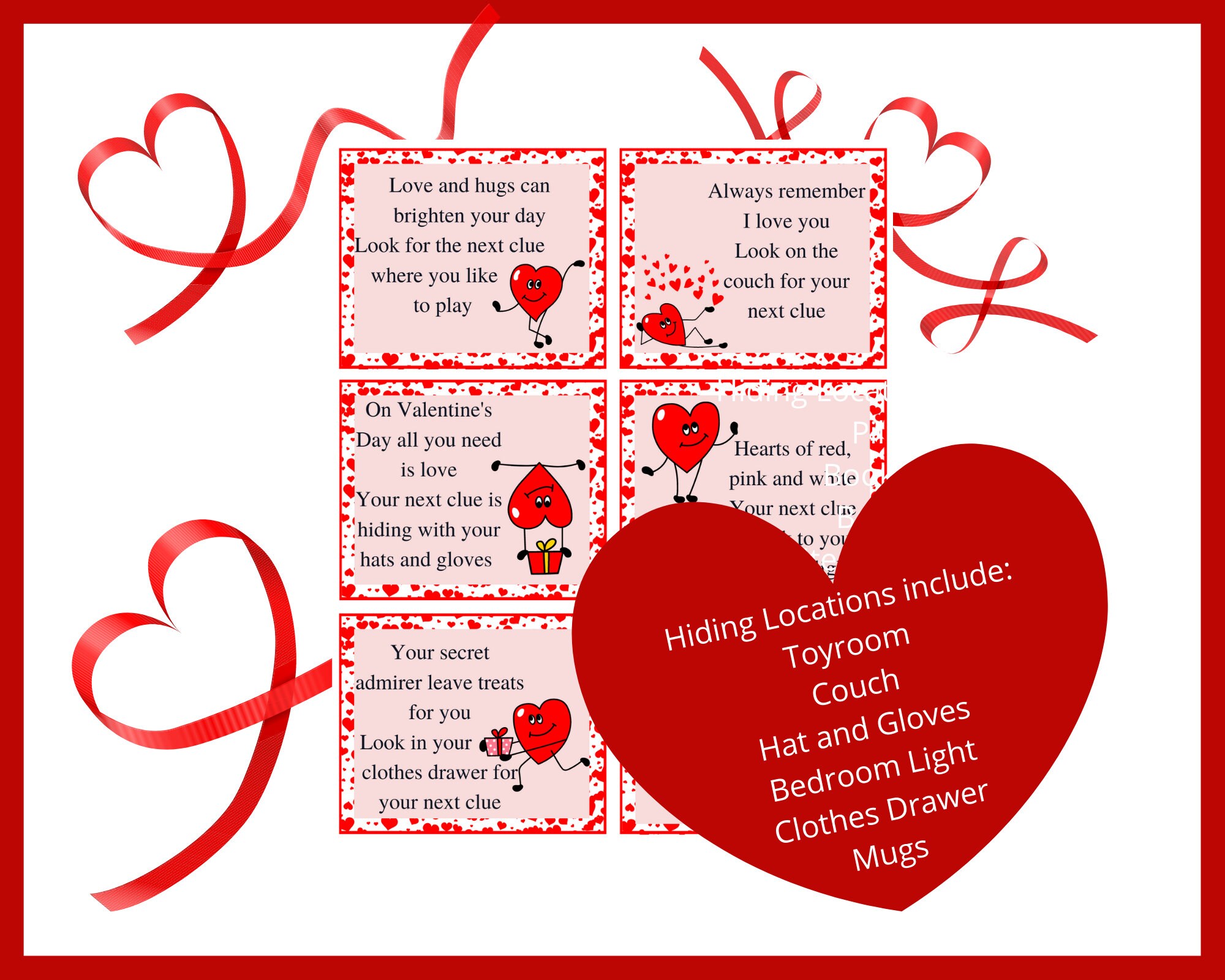 Valentine's Day Treasure Hunt Clues for Kids; Valentines Scavenger Hunt ...
