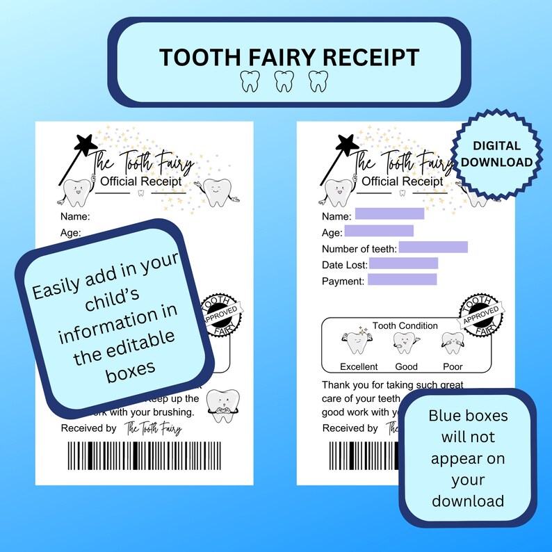 Tooth Fairy Lost Tooth Receipt Tooth Fairy Editable Note for Missing ...