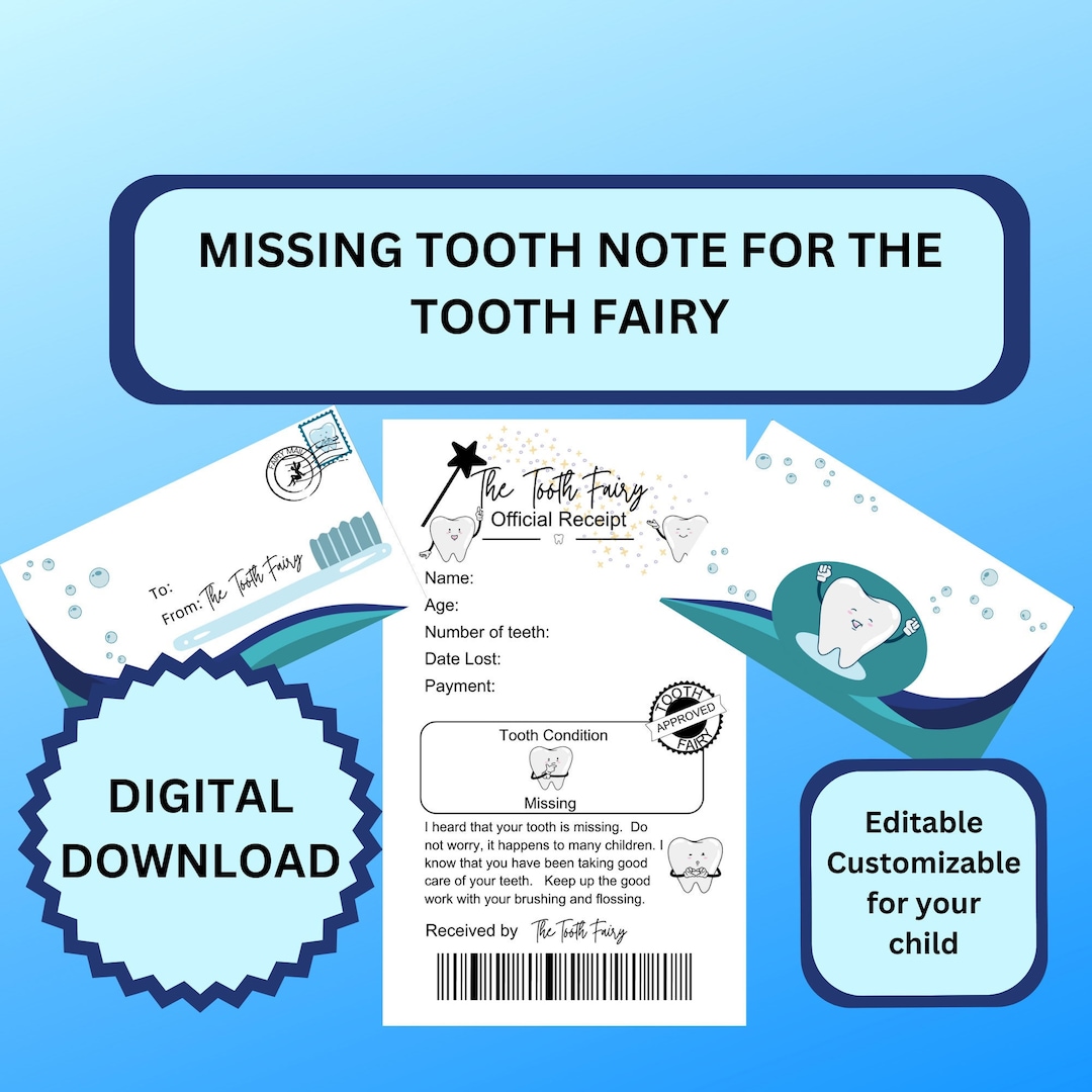 Missing Tooth Note From Tooth Fairy Swallowed Tooth Printable Note for ...