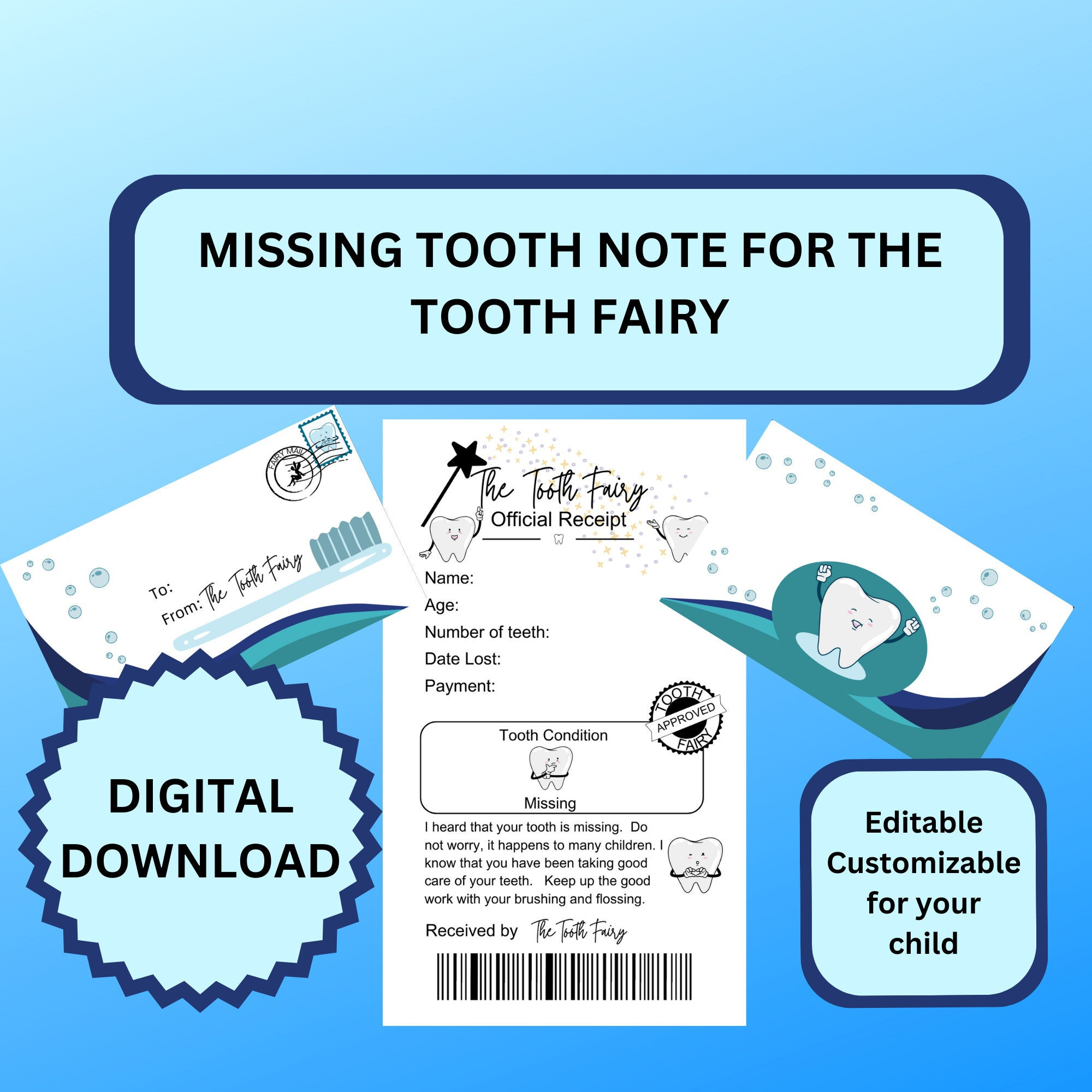 Missing Tooth Note From Tooth Fairy Swallowed Tooth Printable Note for ...