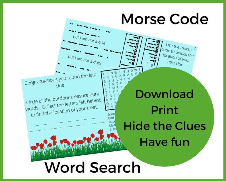 Treasure Hunt Clue for Kid Outdoor Scavenger Hunt Printable Game ...