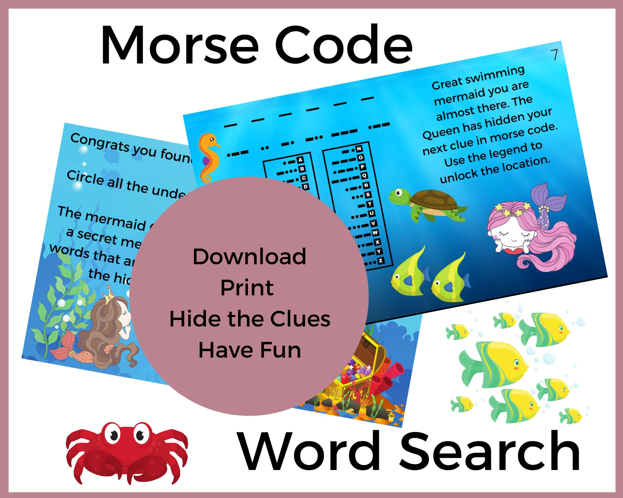 Mermaid Treasure Hunt Clue Outdoor Mermaid Game for Underwater Birthday ...