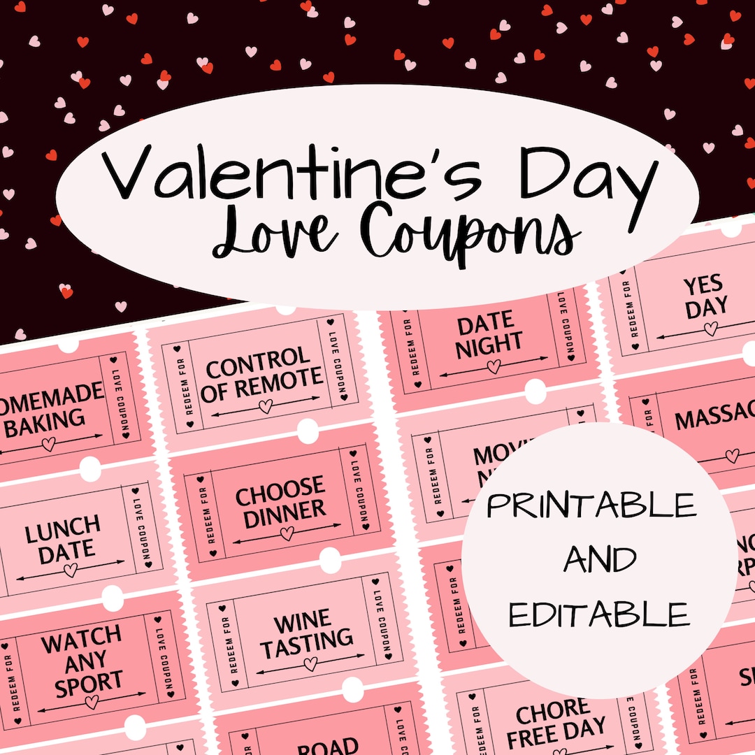 Customizable Valentine's DIY Love Coupon Printable, Editable Blank ...