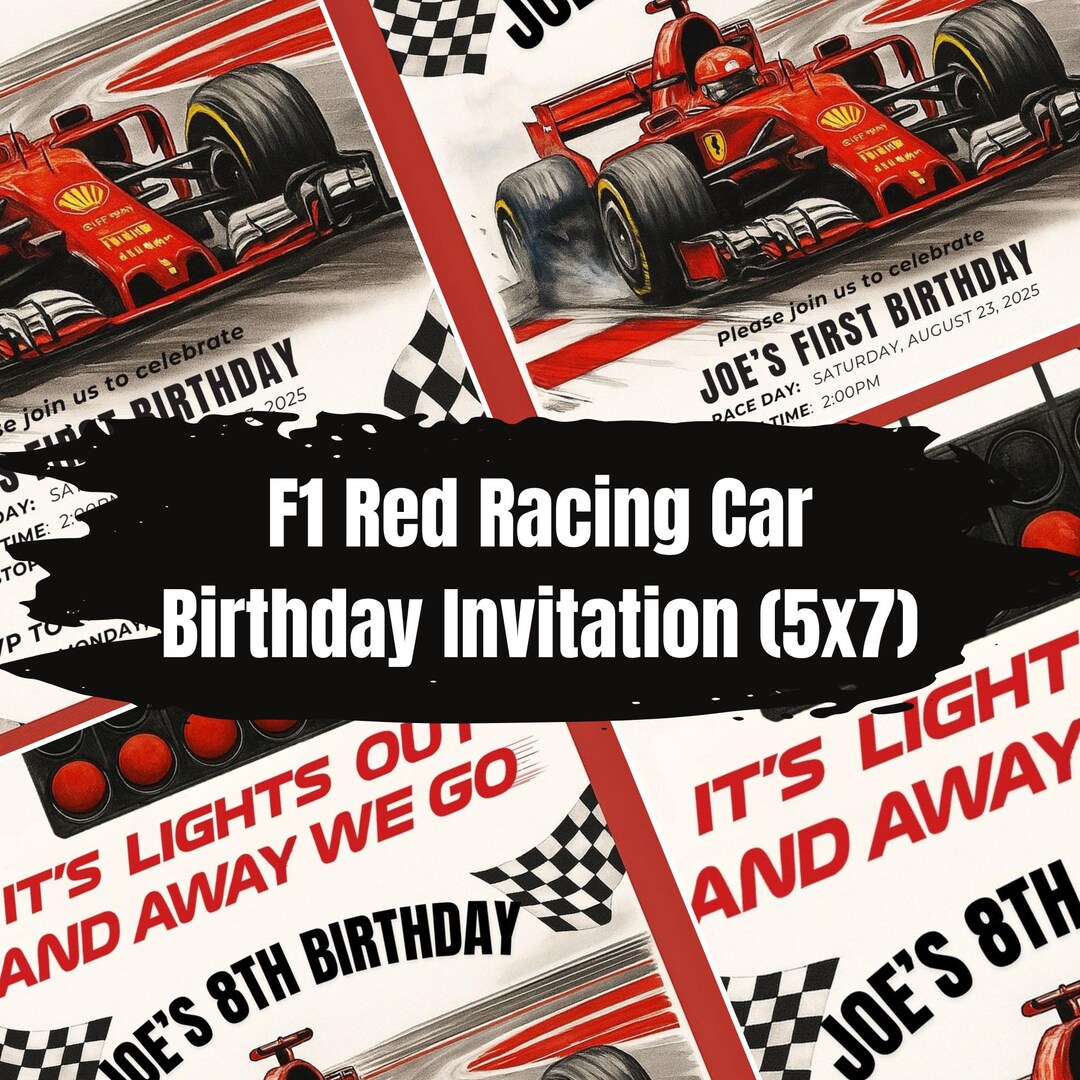 Red F1 Race Car 1st Birthday Invitation: Printable Racing Theme ...