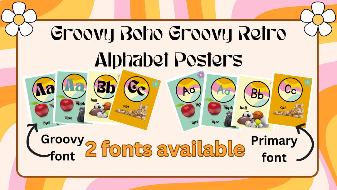 Groovy Boho Groovy Retro Alphabet Posters - Etsy
