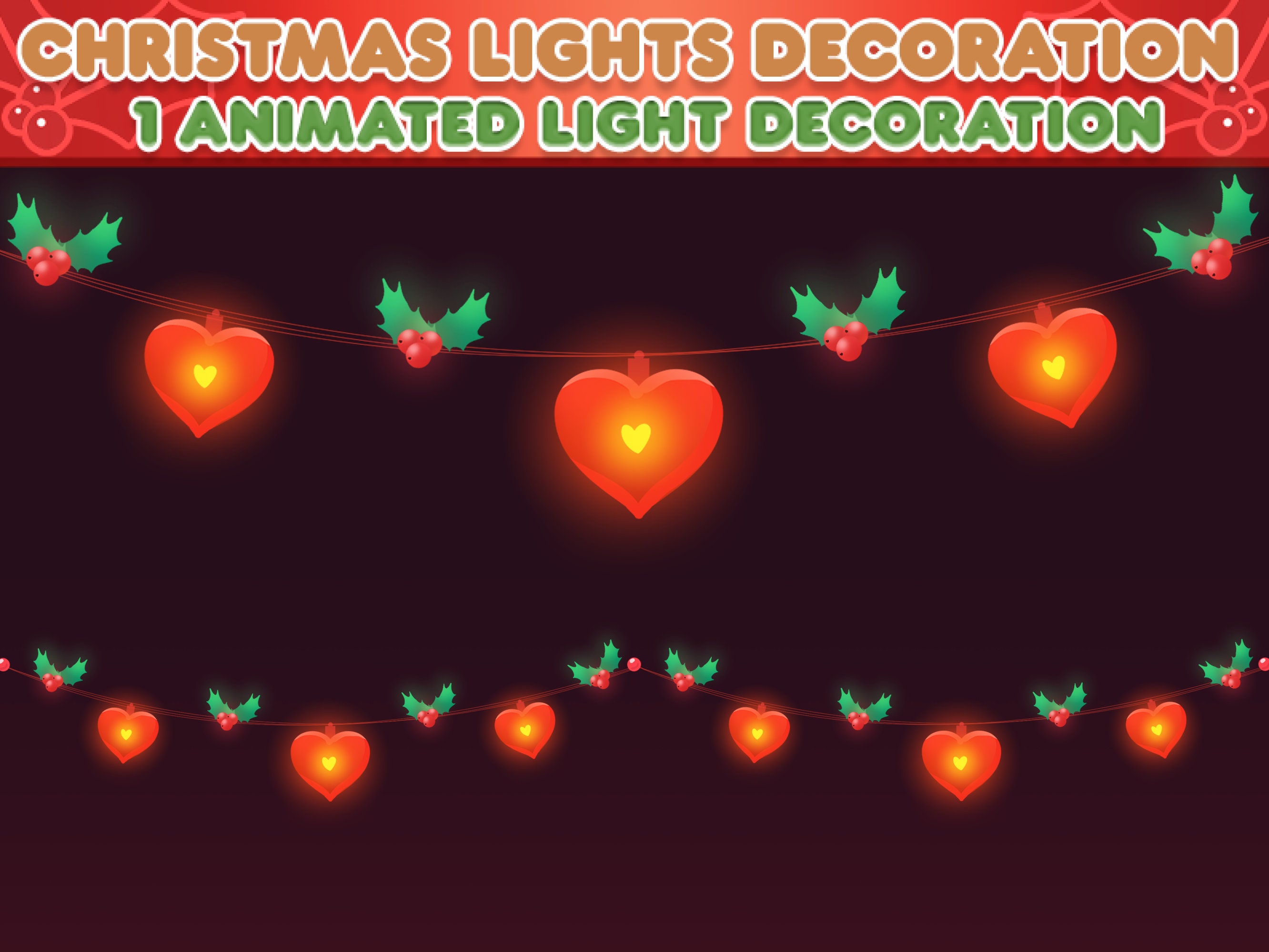 Stream Overlay Animated Christmas Lights Hearts Holly || Twitch Stream ...