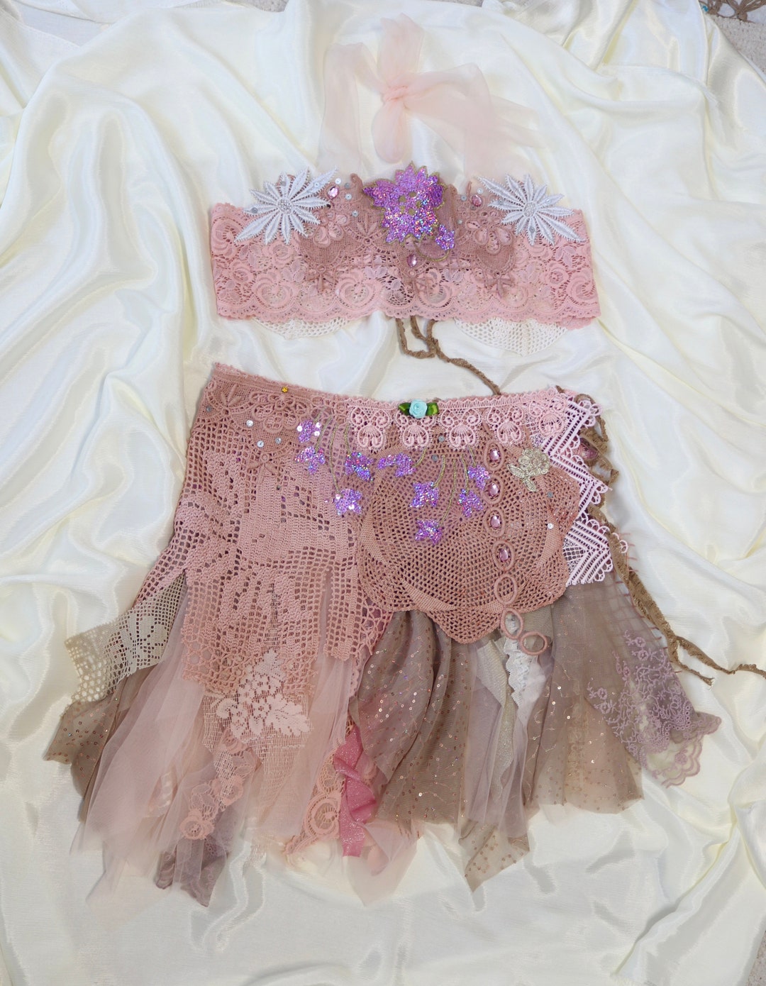 Old Rose Fairytale Ragged Set Upcycled Boho Crochet Skirt and Top ...
