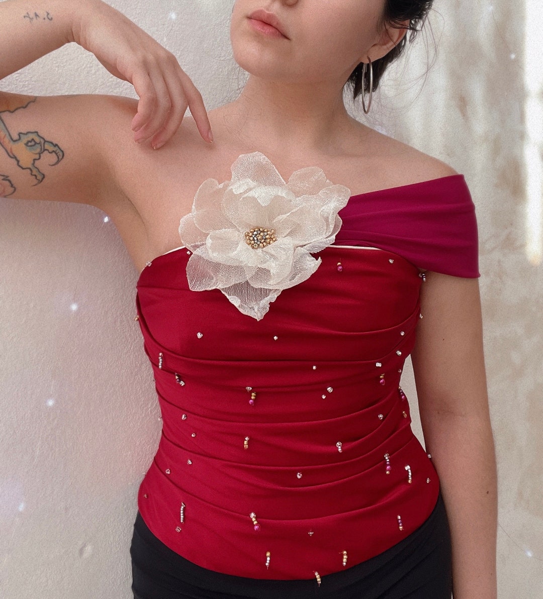 Magnolia Red Corset Handmade Beaded Romantic Corset Unique Designs Art ...