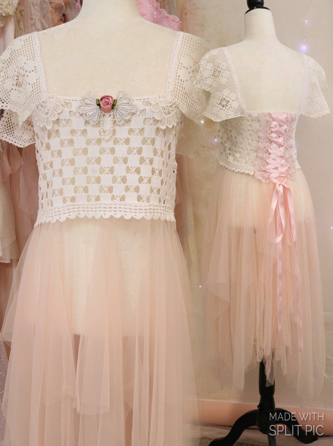 Robe midi coquette faite main cottage - robe en tulle au crochet ...