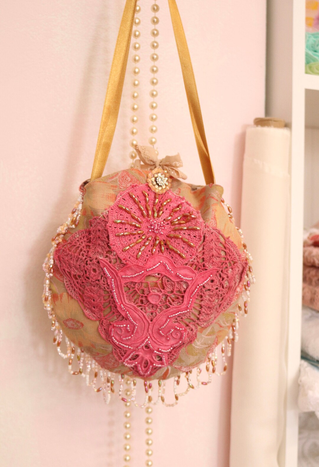 Handmade Beaded Round Handbag - Boho Luxury Crochet Pouch - Evening ...