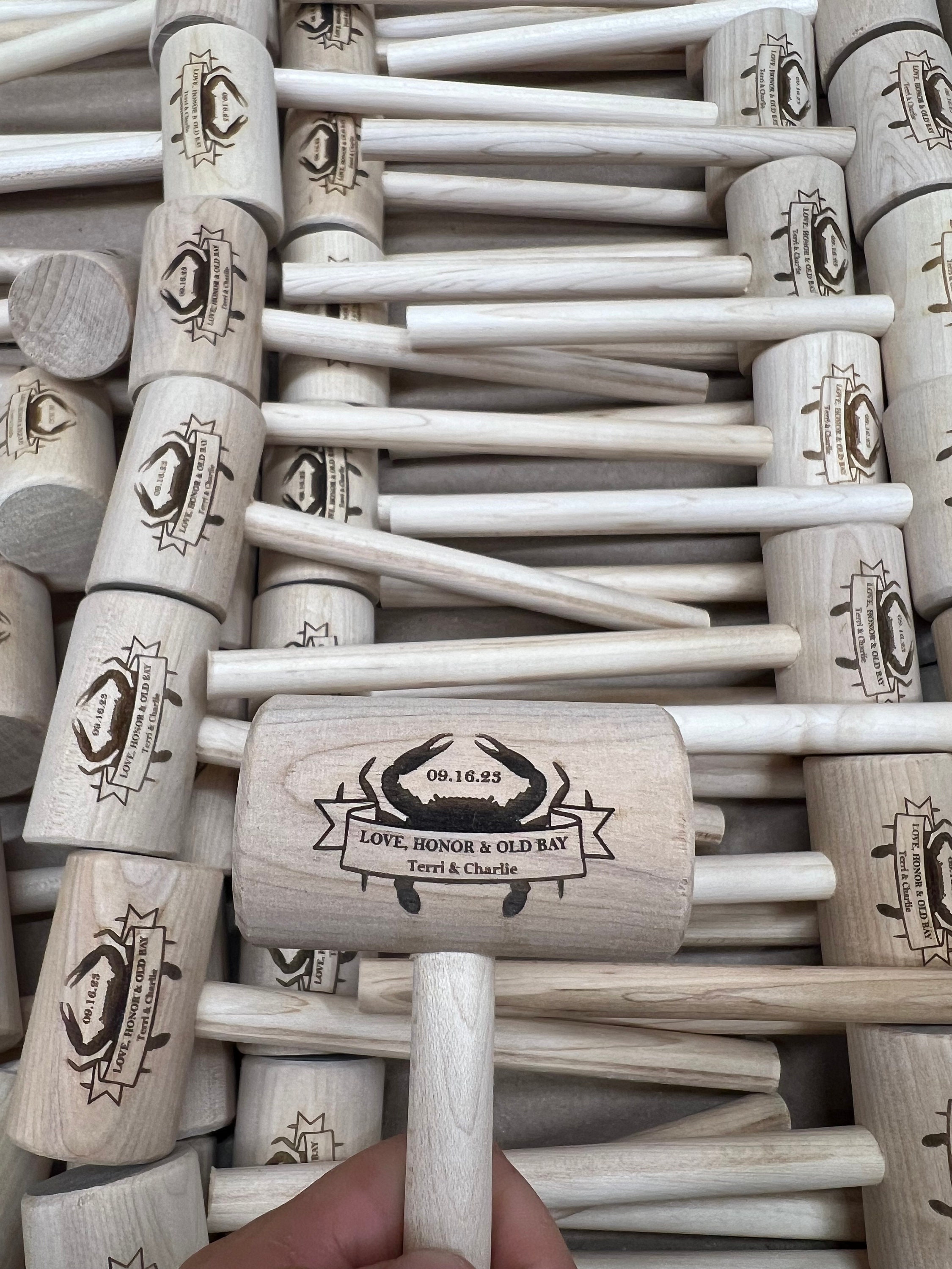 Laser Engraved Crab Mallet Set of 150, Custom Wooden Crab Mallet, Personalized Wedding Gift ...