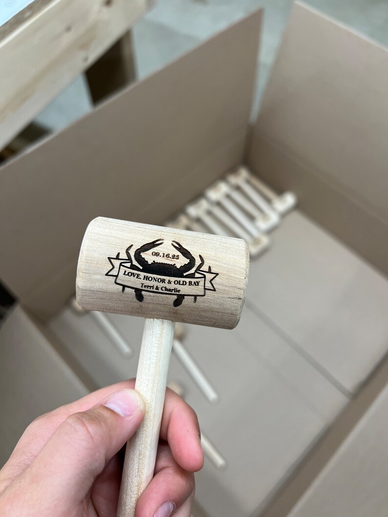 Laser Engraved Crab Mallet Set of 6, Custom Wooden Crab Mallet ...