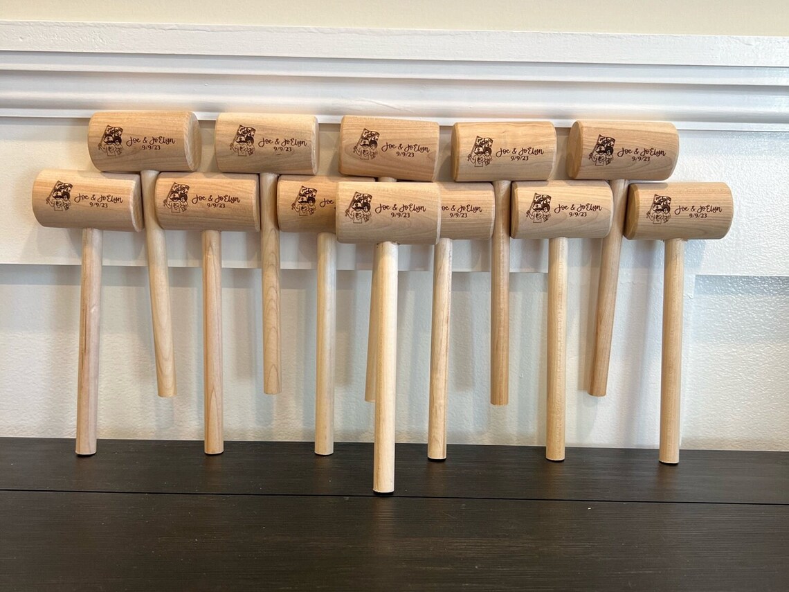 Laser Engraved Crab Mallet Set of 6, Custom Wooden Crab Mallet, Personalized Wedding Gift, Bulk ...