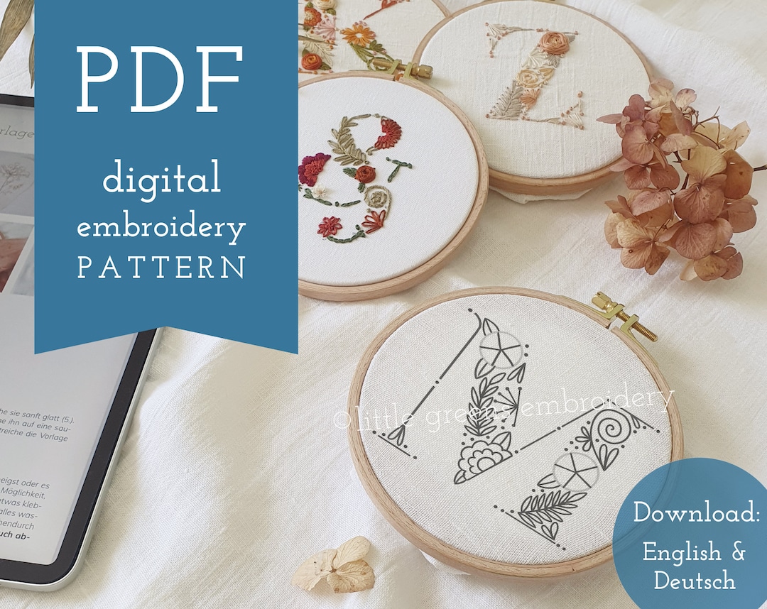 Floral Letter "m" Digital Embroidery Pattern & Guide - Etsy