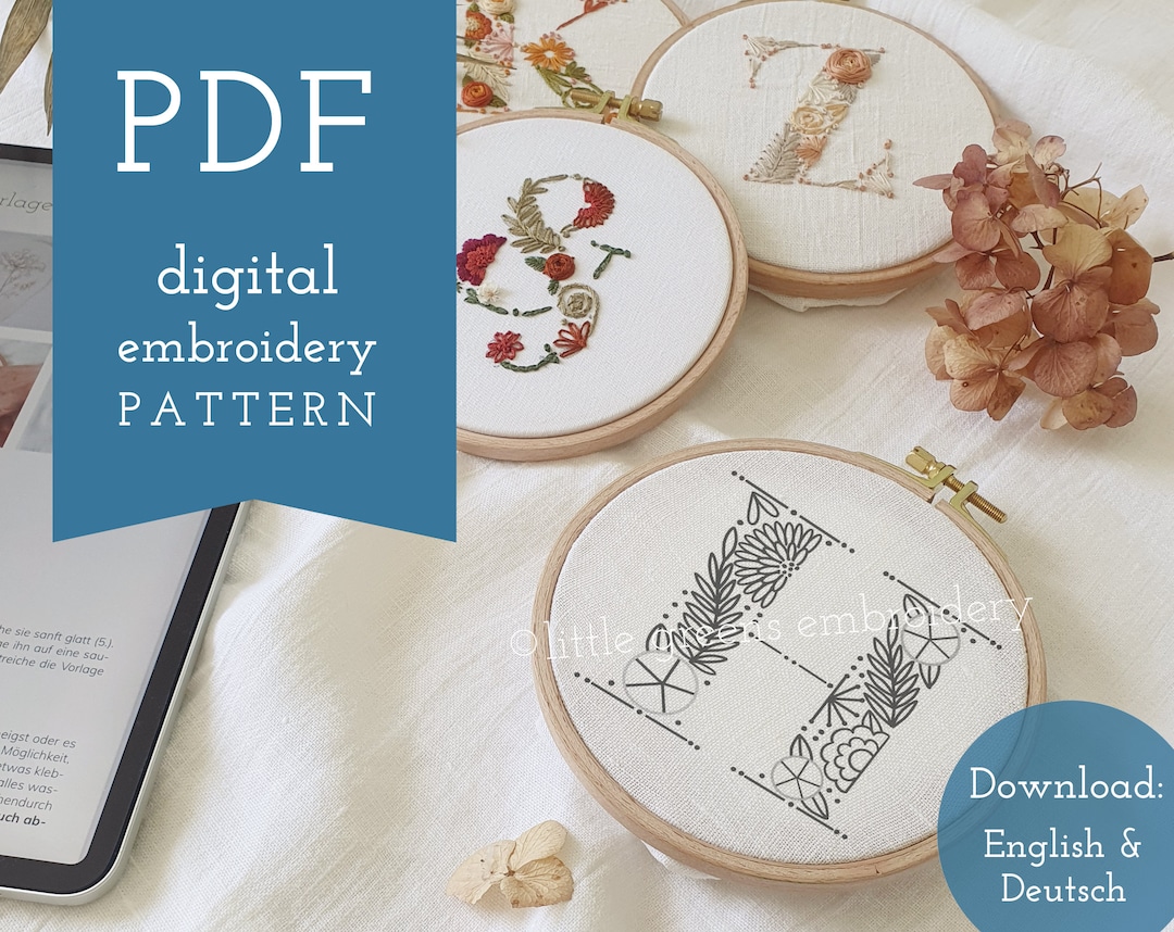 Floral Letter "h" Digital Embroidery Pattern & Guide - Etsy