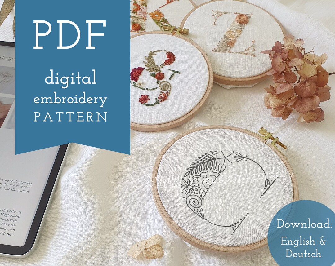 Floral Letter "c" Digital Embroidery Pattern & Guide - Etsy