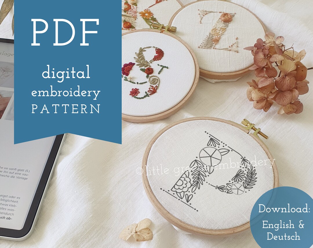 Floral Letter "p" Digital Embroidery Pattern & Guide - Etsy