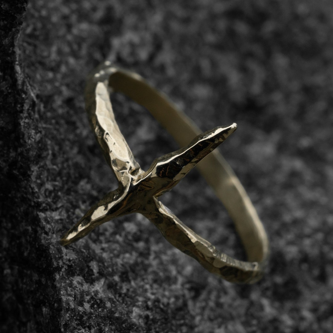10k and 14k Yellow Gold Dainty Shard Texture Ring, Nature Inspired ...