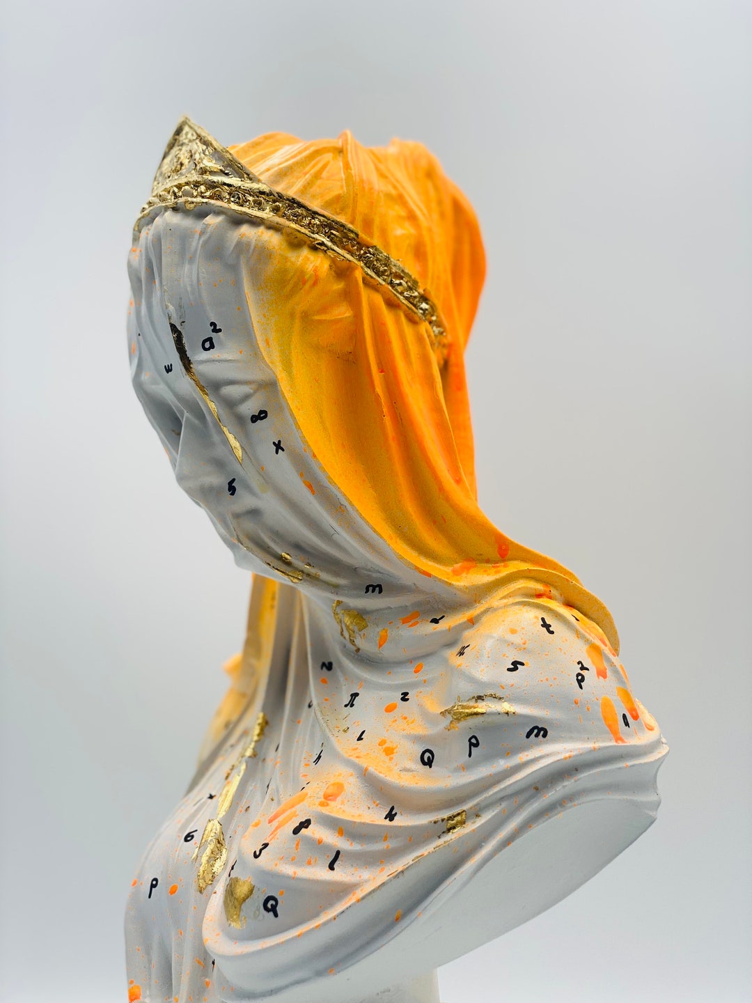Neon Orange Veiled Lady Bust, Pop Art Sculpture, Virgin Mary Sculpture ...