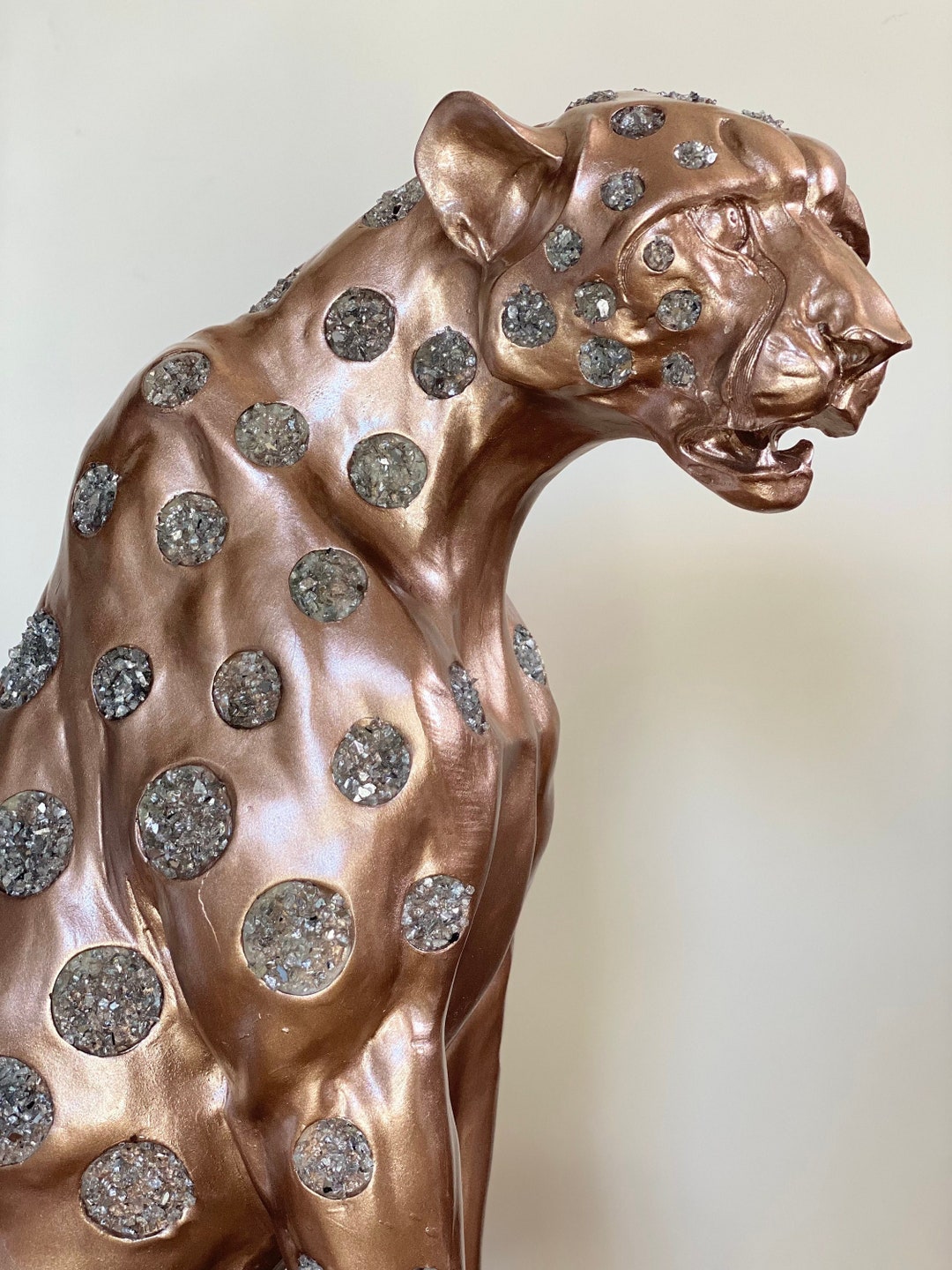 26" GIANT Leopard Statue, Luxurious Diamond Design Cheetah Figure ...