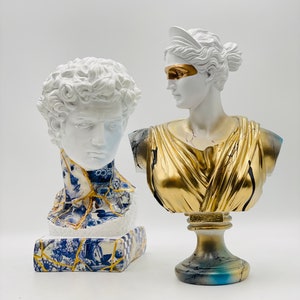 Kintsugi David Statue, Blue Blanc Girl With a Pearl Earring Mixed Media ...