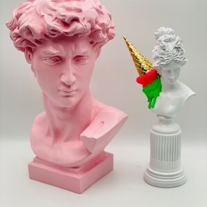 18” Large Size Pink David Statue, Street Art Michelangelo David Bust ...