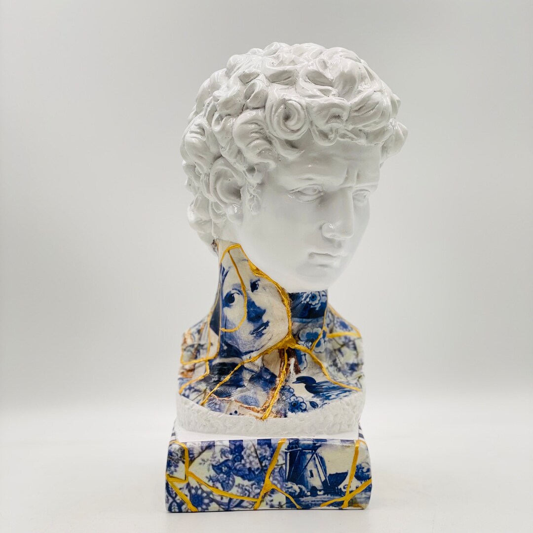 Kintsugi David Statue, Blue Blanc Girl With a Pearl Earring Mixed Media ...