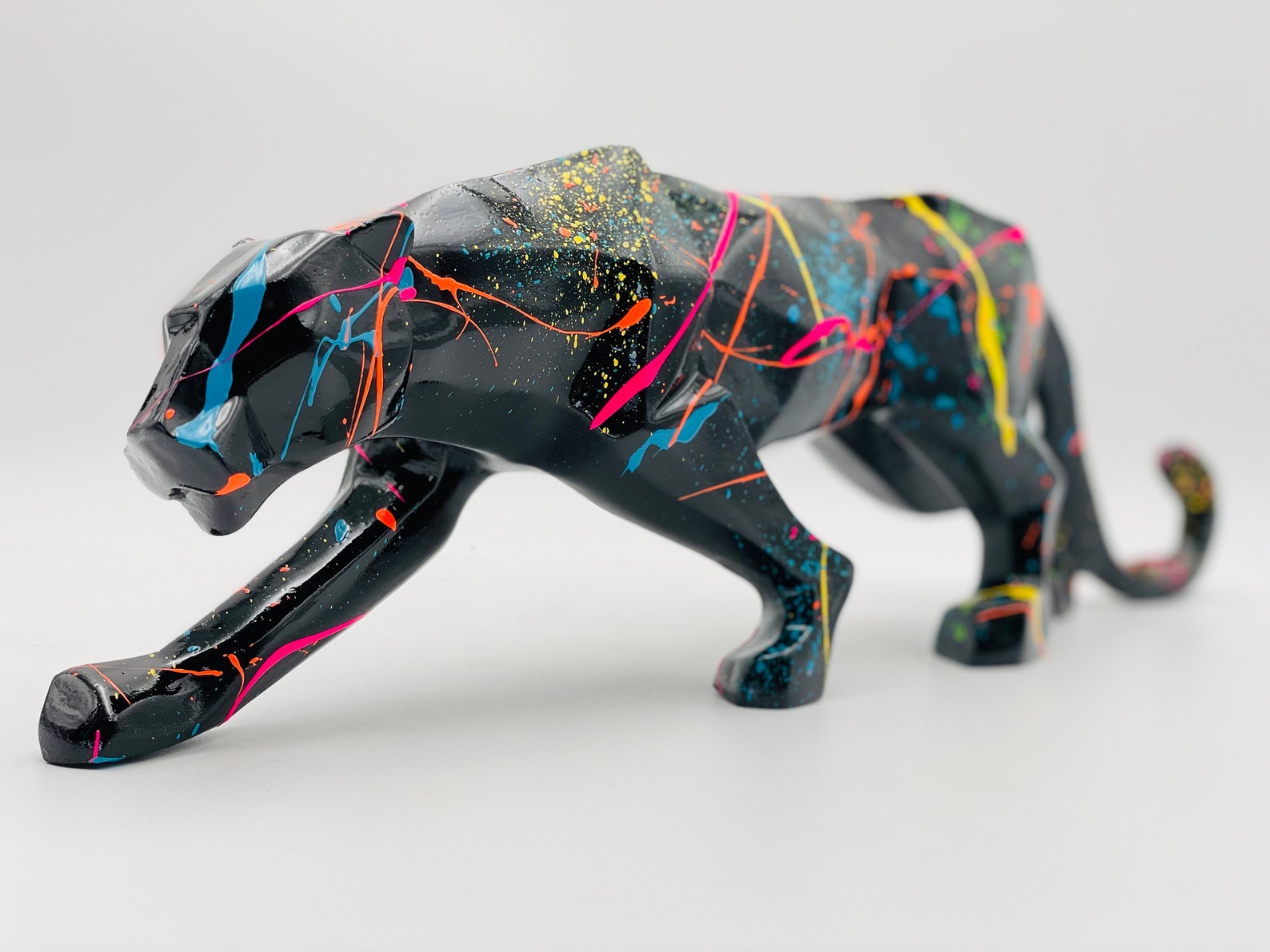 Cubic Panther Sculpture, Leopard Statue, Animal Figurine, Abstract ...