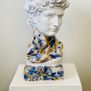 Kintsugi David Statue, Blue Blanc Girl With a Pearl Earring Mixed Media ...