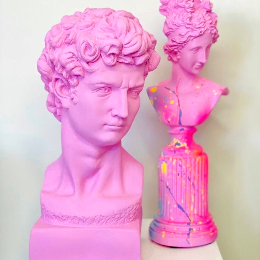 Pop Art Pink David Statue, Lafayette Sculpture Bust, Designer Sculpture ...