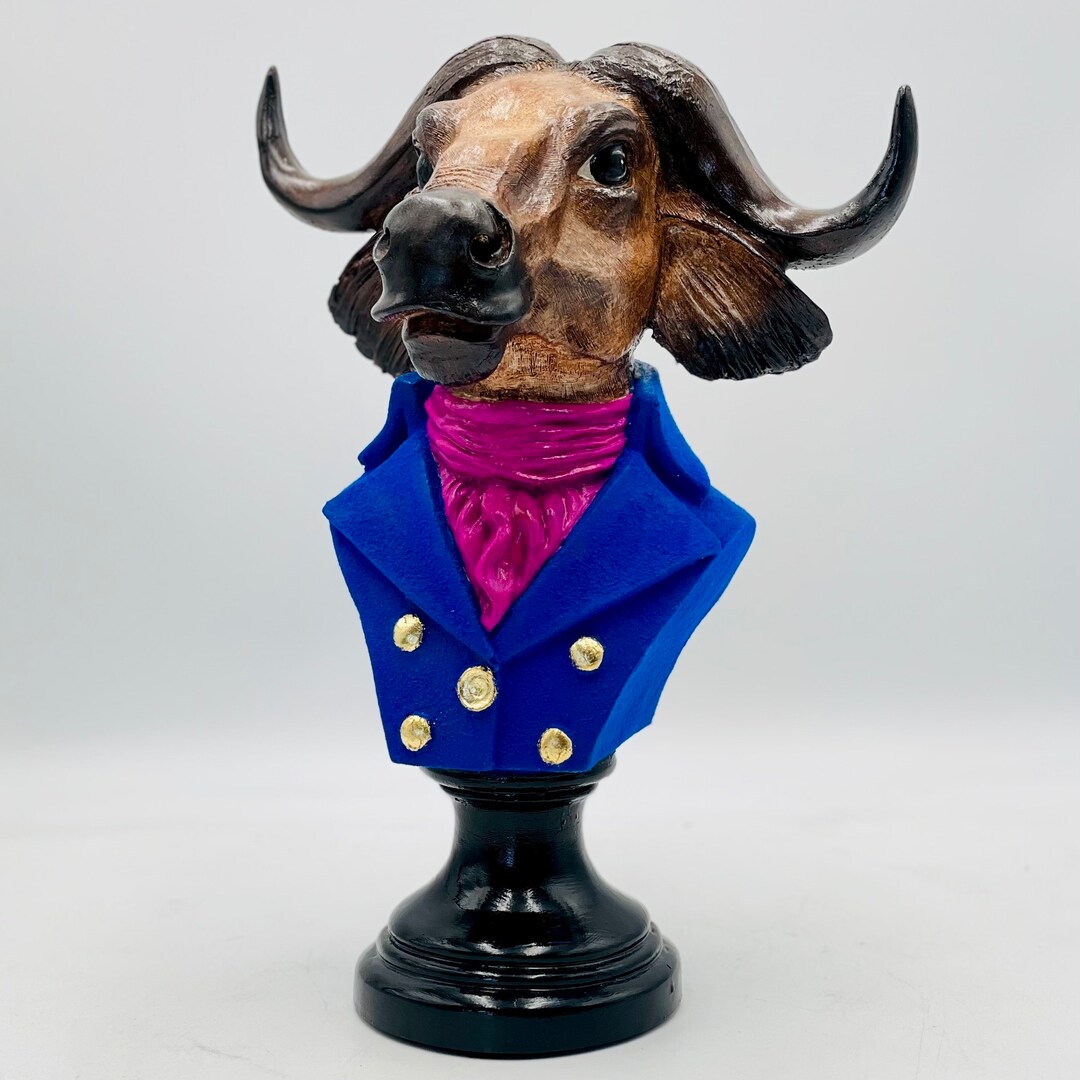 Flocked Pop Art Bull Statue, Statue of Anthropomorphic Animal Dressed ...