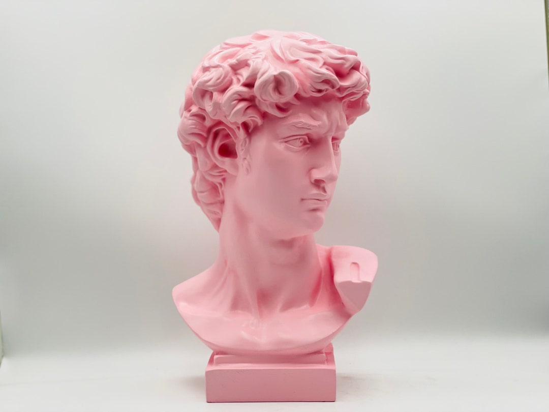 18” Large Size Pink David Statue, Street Art Michelangelo David Bust ...