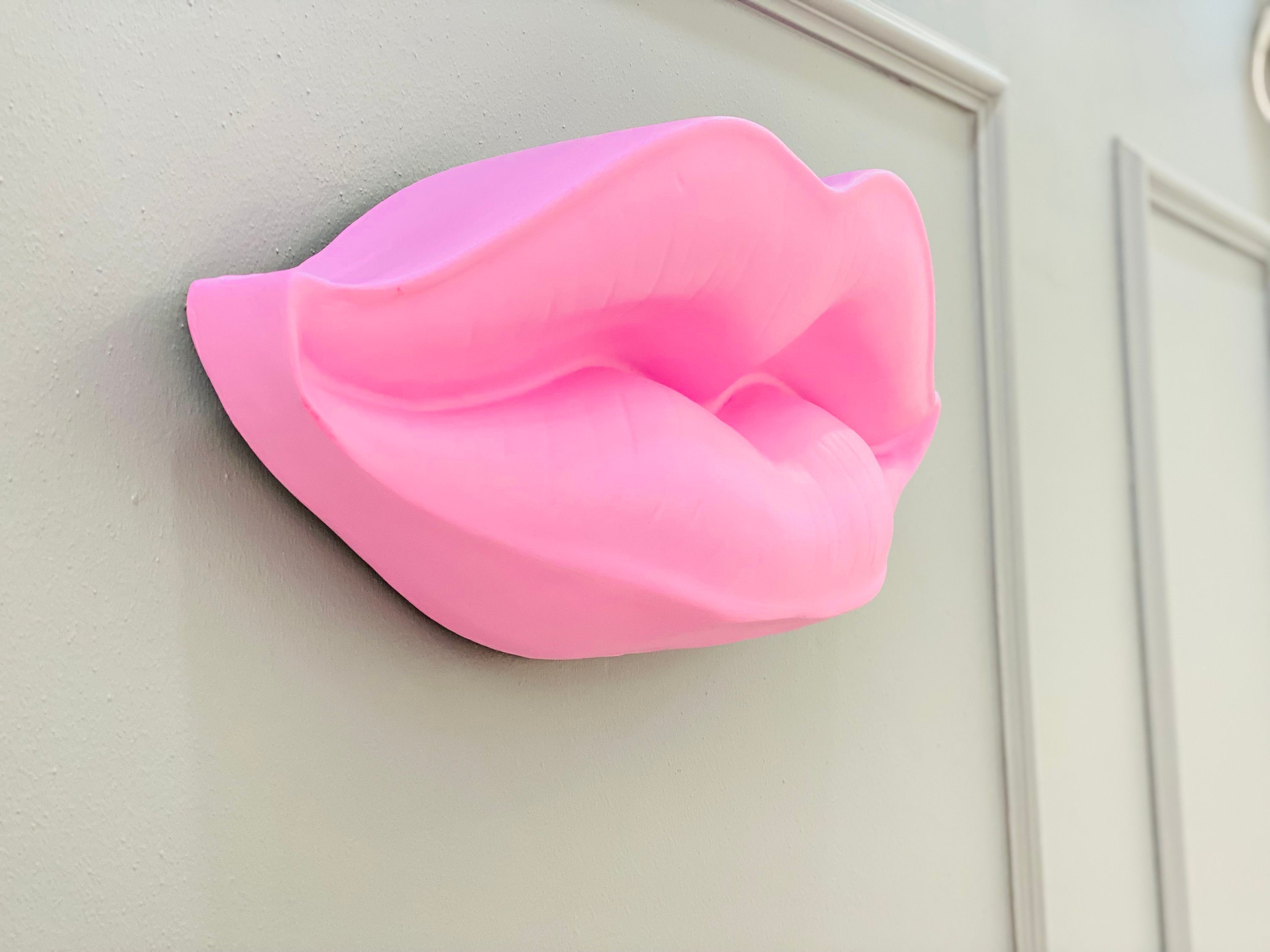 Pink Lips Statue Handmade Wall Art, Big Lips Sculpture Wall Mount ...