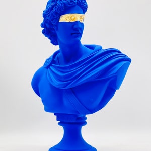 Blue Apollo Statue With Gold Mask, Greek God Street Art Apollon Bust ...
