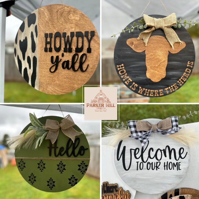 Howdy Y'all Door Hanger: Rustic Cow Print Wooden Sign - Etsy
