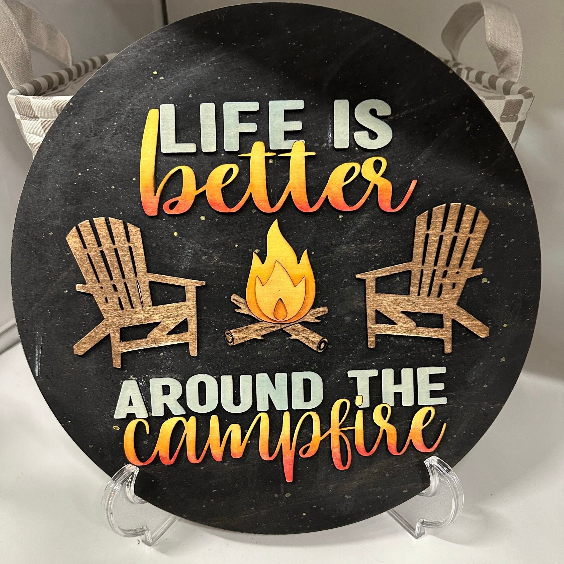 Campfire Sign | Campfire Door Hanger | Life Around Campfire Sign | Camp ...