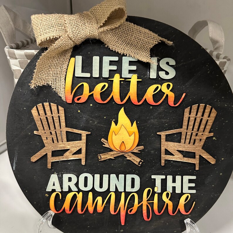Campfire Sign | Campfire Door Hanger | Life Around Campfire Sign | Camp ...