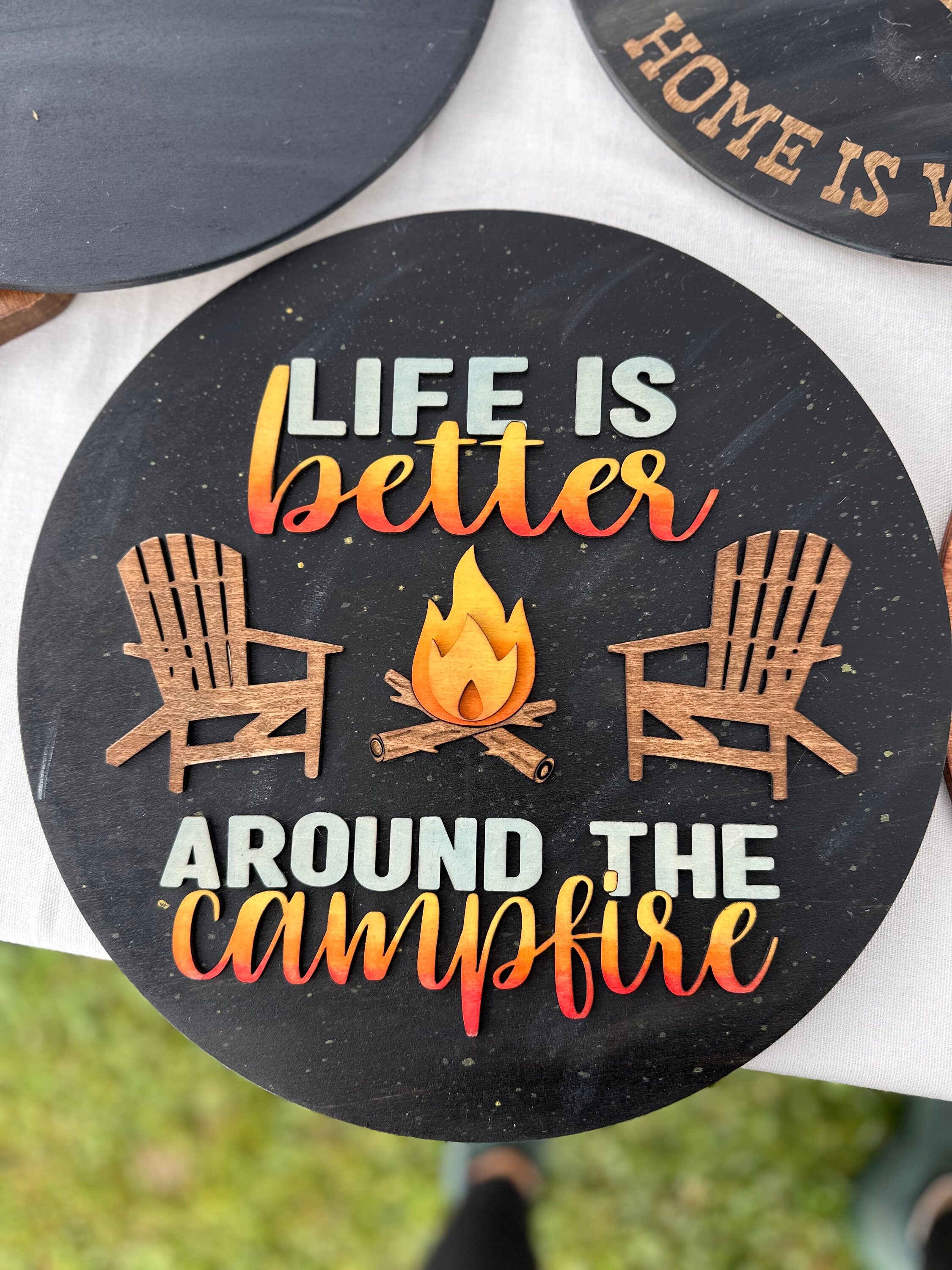 Campfire Sign | Campfire Door Hanger | Life Around Campfire Sign | Camp ...