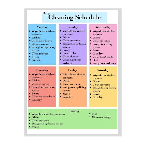 Rainbow Weekly Cleaning Schedule 7 Days - Etsy
