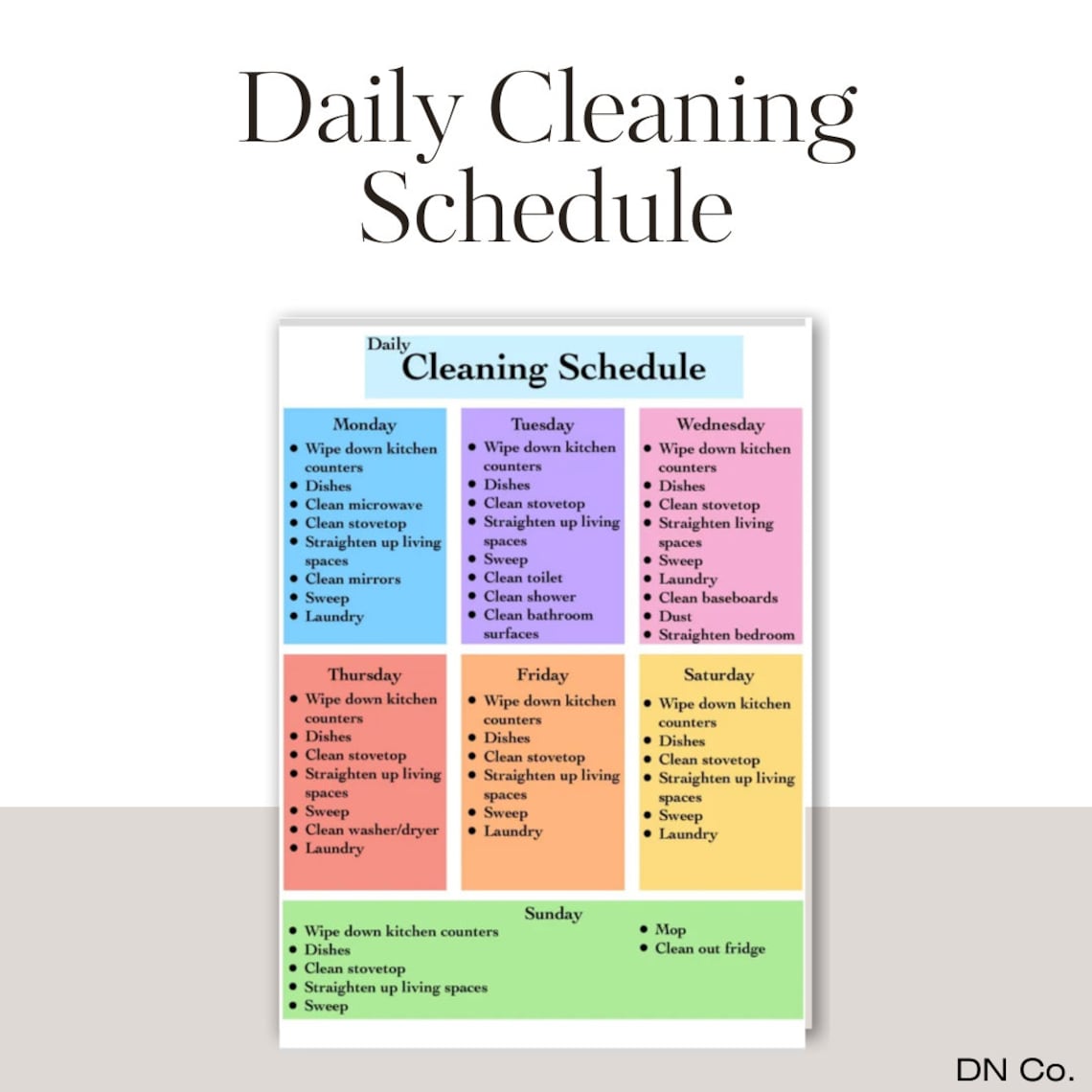 Rainbow Weekly Cleaning Schedule - 7 Days - Etsy