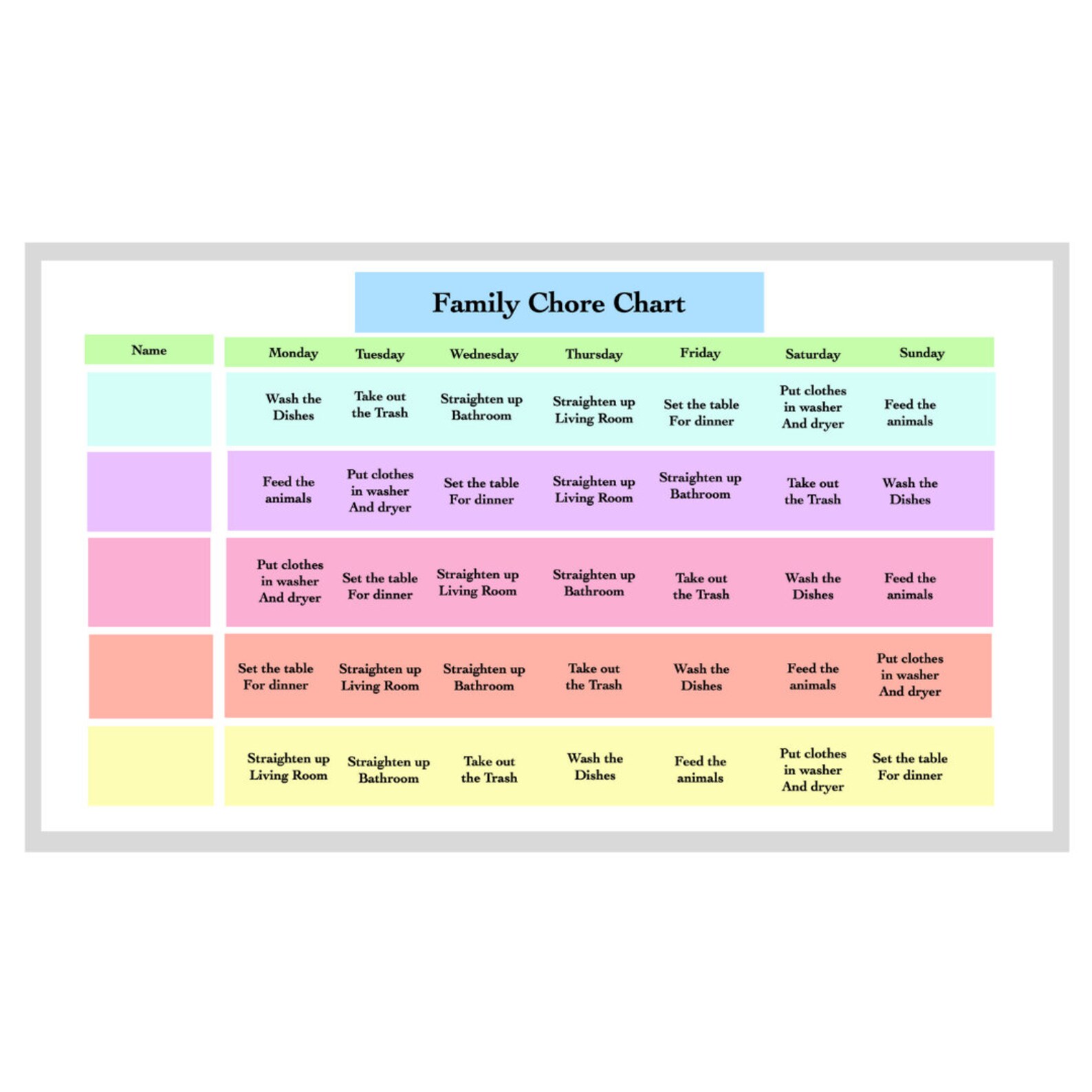 Family Chore Chart - Etsy