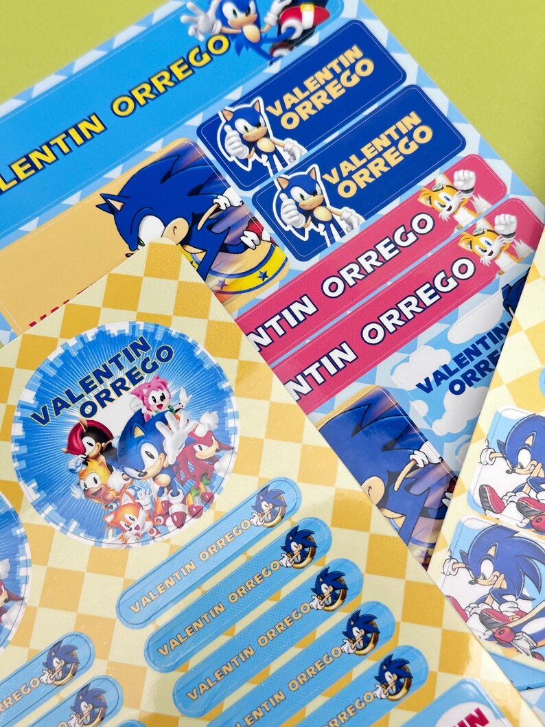 Sonic Personalized Name Stickers: School Supply Labels, Water-resistant ...