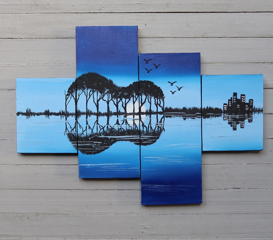 Guitar Tree Original Painting on Canvas Nature Art Painting, Tree Wall ...