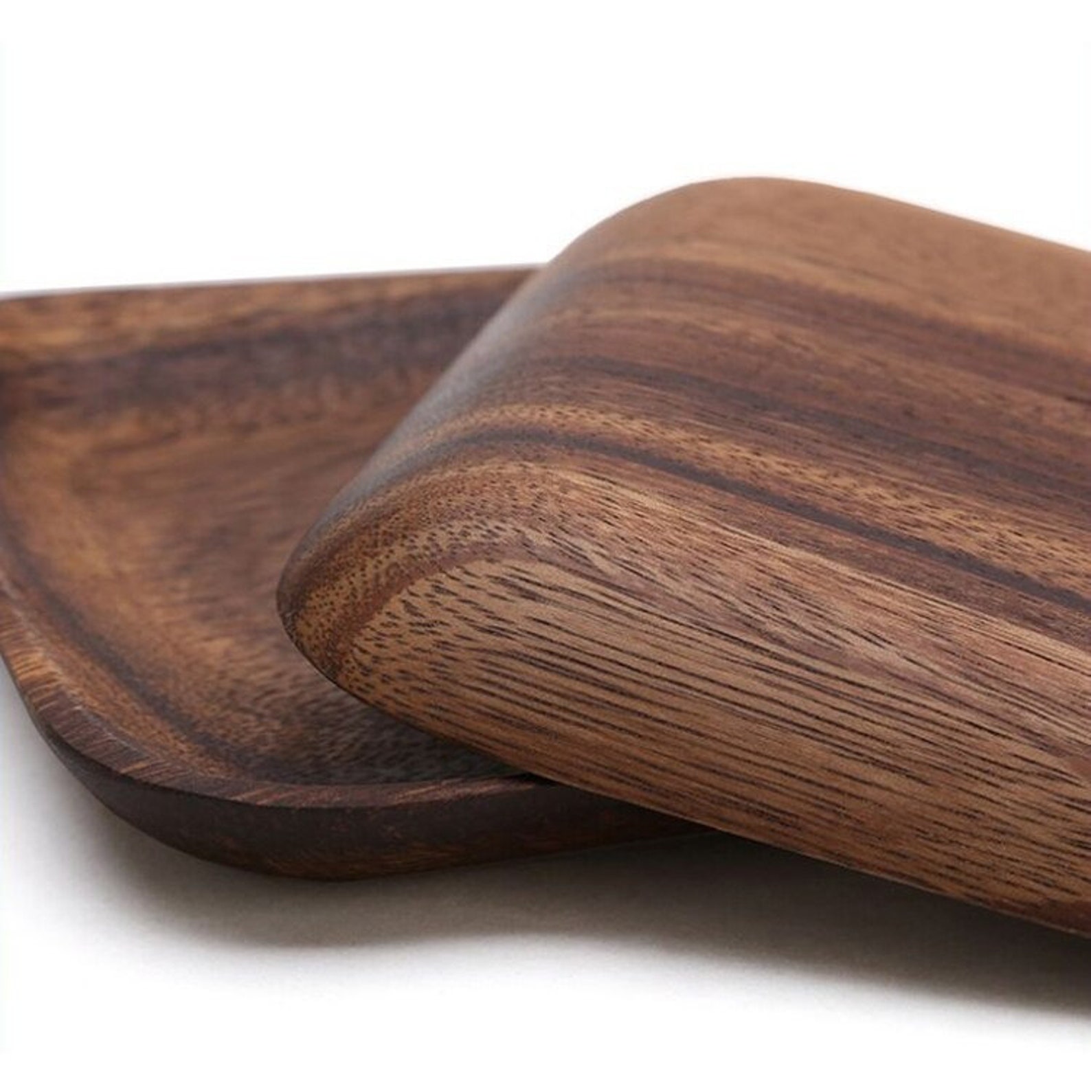 2pcs Premium Square Wooden Plate Set Dessert Serving Tray Acacia Wood ...