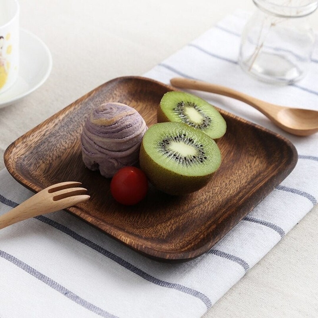 2pcs Premium Square Wooden Plate Set Dessert Serving Tray Acacia Wood ...