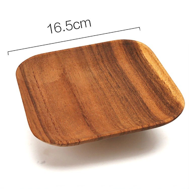 2pcs Premium Square Wooden Plate Set Dessert Serving Tray Acacia Wood ...