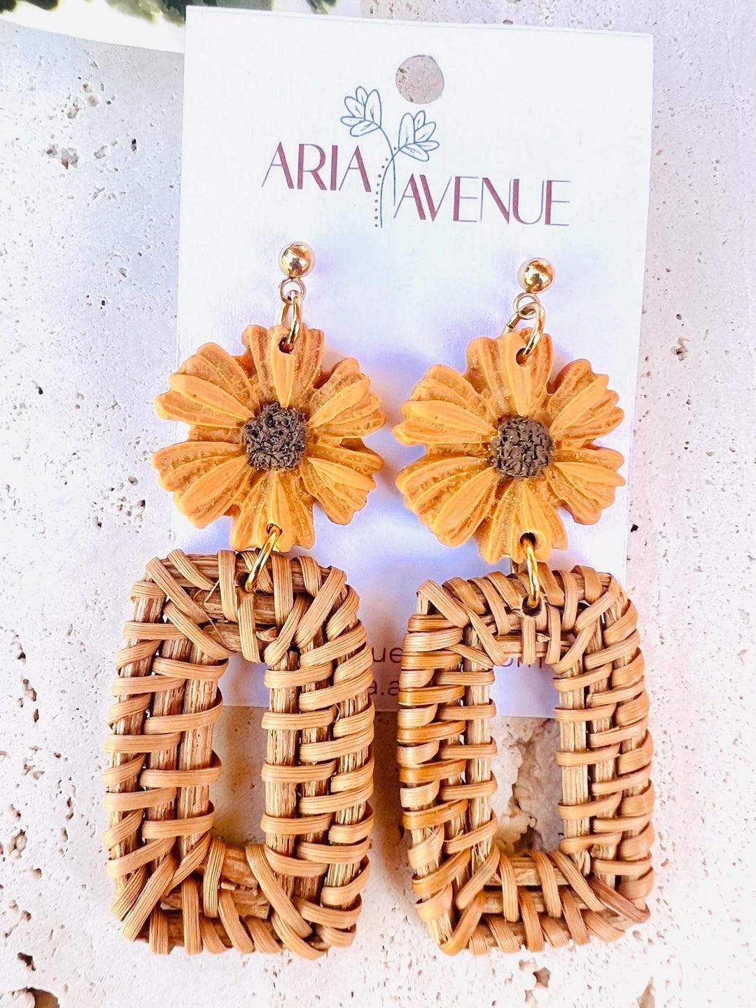 Sunflower Rattan Earrings, Sunflower Clay Earrings, Sunflower Gift - Etsy