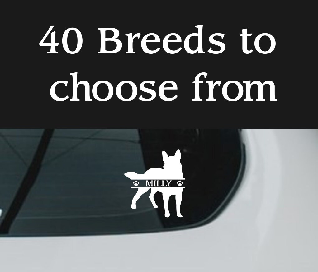 Custom name dog car decal 40 dog breeds to choose from split | Etsy