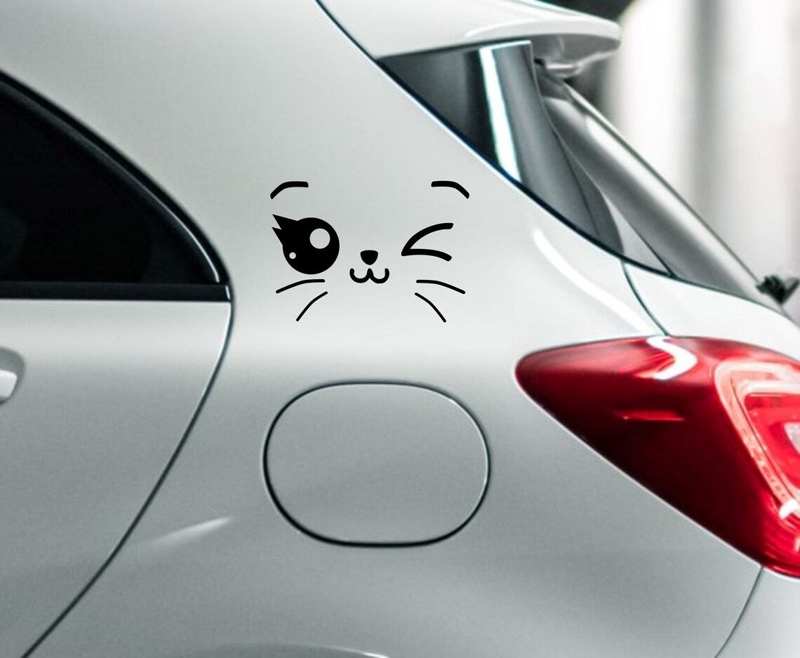 Cute Winking Kitten Car Decal, Car Sticker, Winkey Face, Side Mirror ...